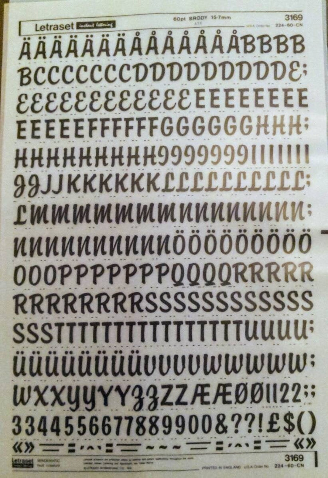 BRODY (60pt/48pt/36pt/30pt) Letraset Vintage Rub on Letter/number ...