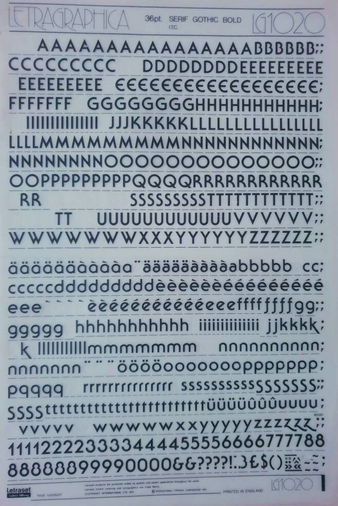 SERIF GOTHIC BOLD (72pt/48pt/36pt) Letraset Instant Rub on Letter ...