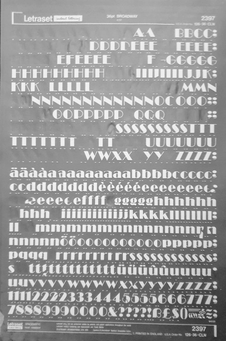 BROADWAY (36pt/48pt) White Letraset / Zip a Tone / Instant Rub on ...