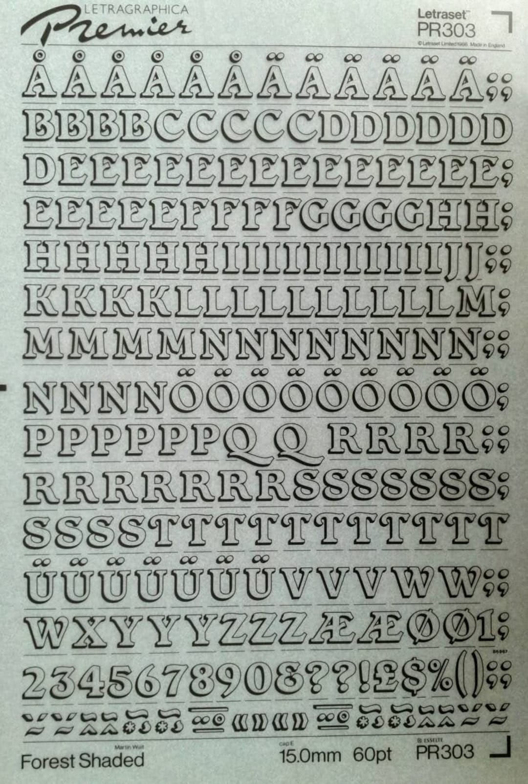 FOREST SHADED (42pt/60pt) Letraset Letragraphica Premiere Dry Rub on ...