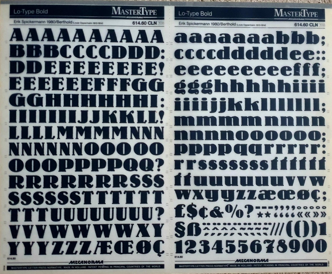 LO-TYPE BOLD (36pt/60pt) Mecanorma Letter/number Vintage Dry Rub on ...