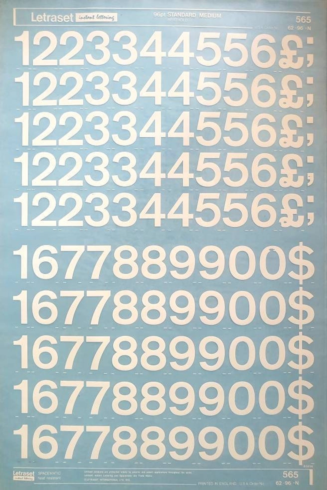 White Standard Medium NUMBERS - Letraset Instant Rub on Numeral ...
