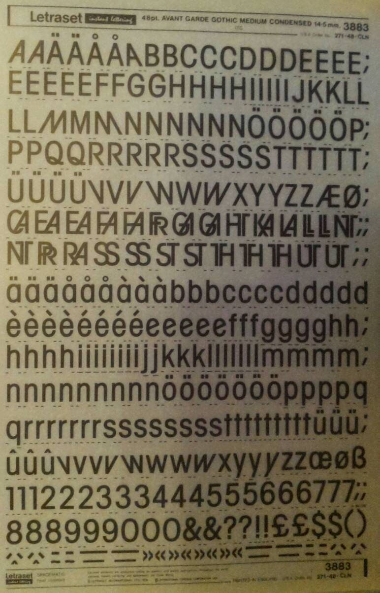 Stamping Letraset instant rub on letter transfers AVANT GARDE Gothic ...