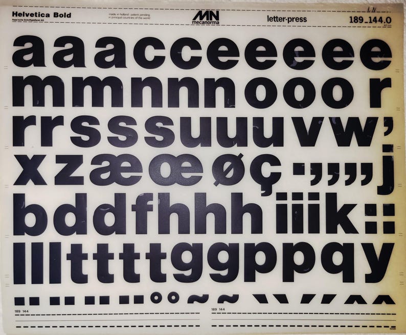 HELVETICA BOLD (26pt/60pt/96pt/120pt/144pt/192pt) Mecanorma Instant Dry ...