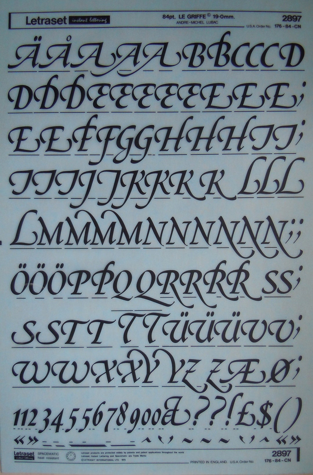 LE GRIFFE (30pt/36pt/48pt/60pt/72pt/84pt) Letraset Instant Rub on Dry ...