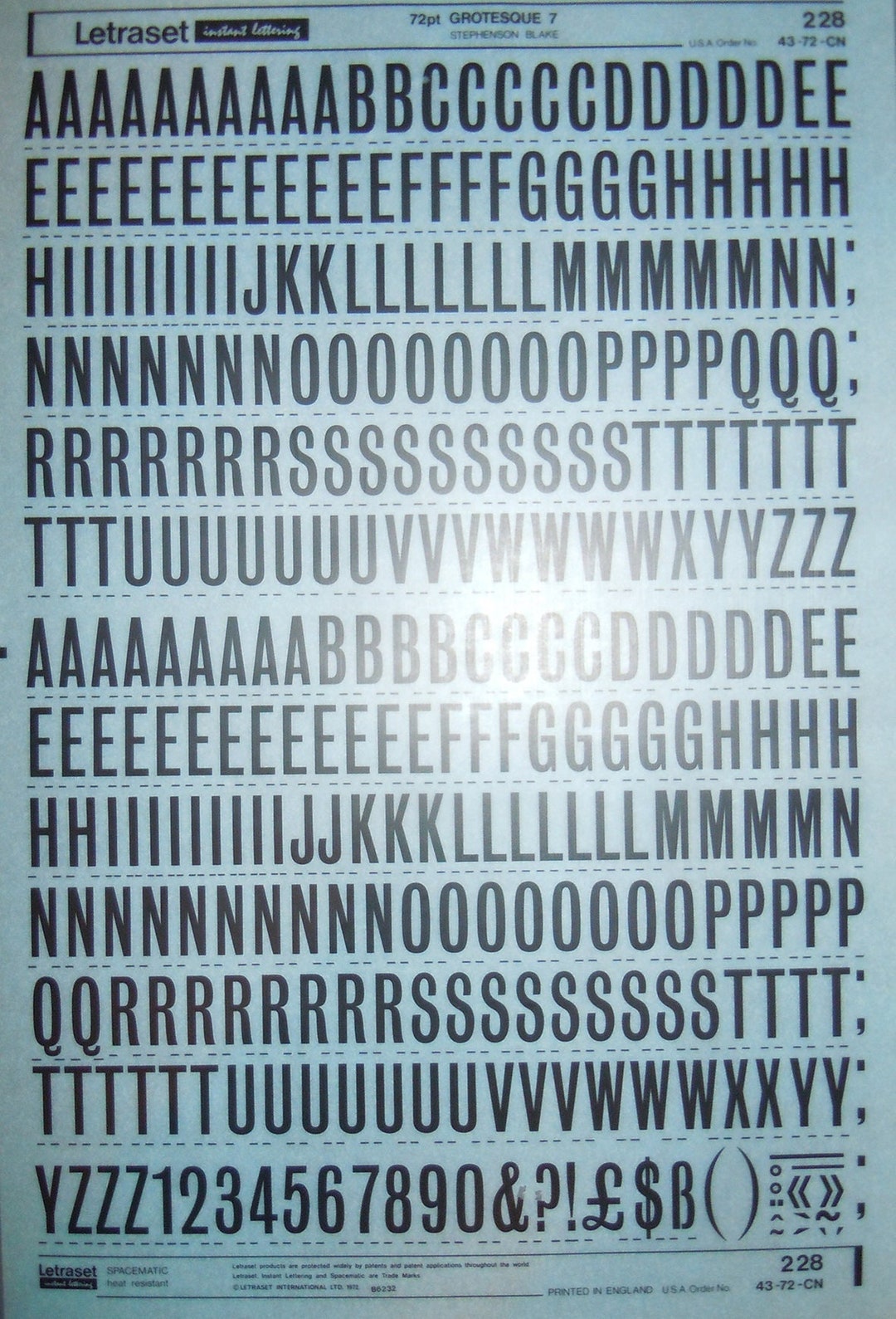 GROTESQUE 7 (72pt) Letraset Vintage Instant Rub on Letter Transfers ...