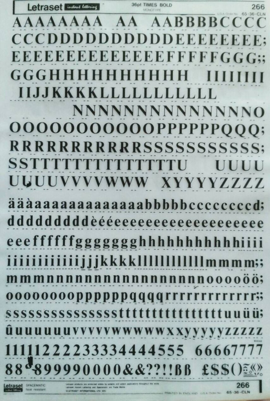 TIMES BOLD (72pt/60pt/48pt/42pt/36pt/30pt/24pt) Letraset Instant Rub on ...