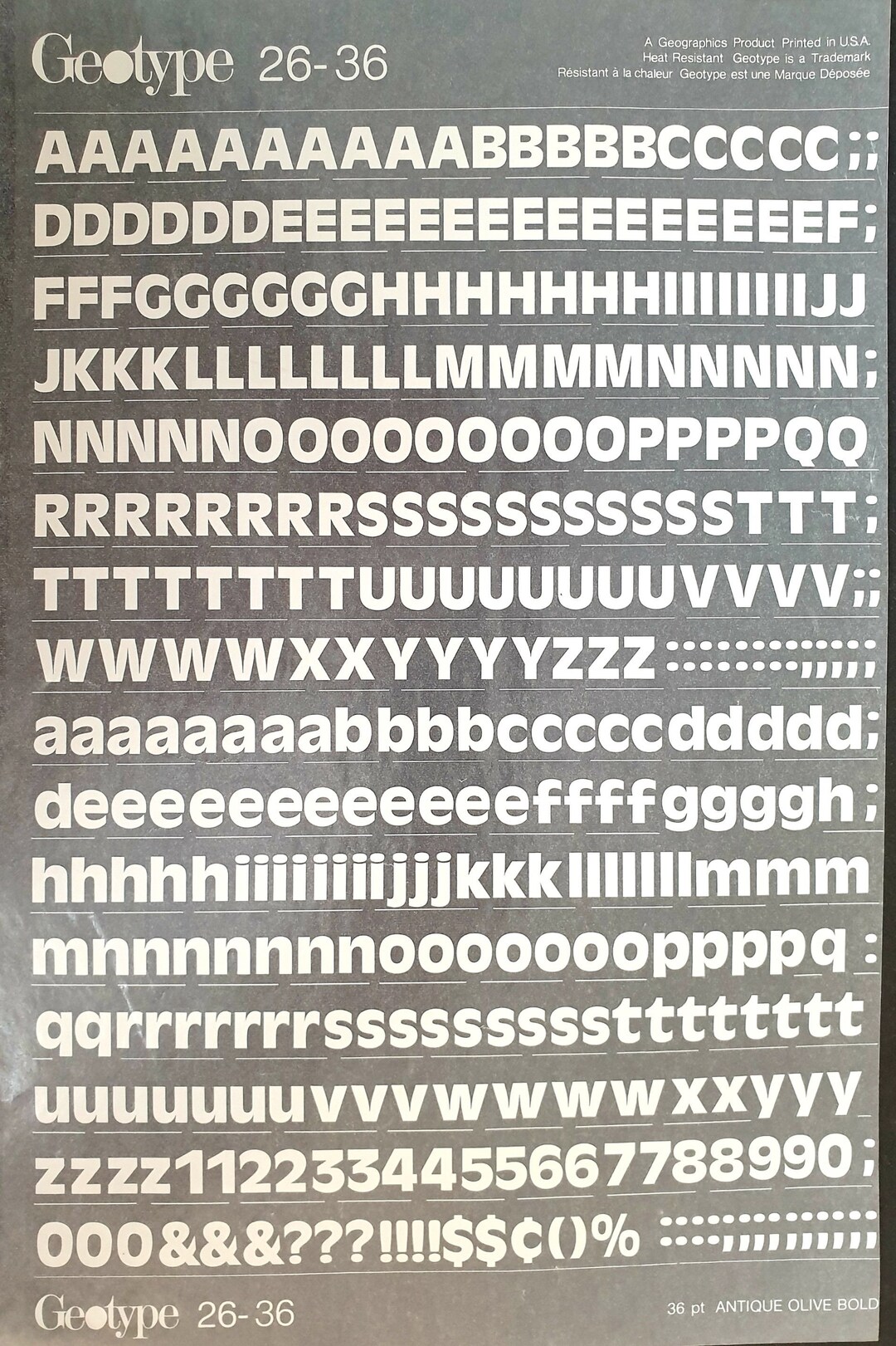 White ANTIQUE OLIVE BOLD (36pt) Geotype Instant Lettering Vintage Rub ...