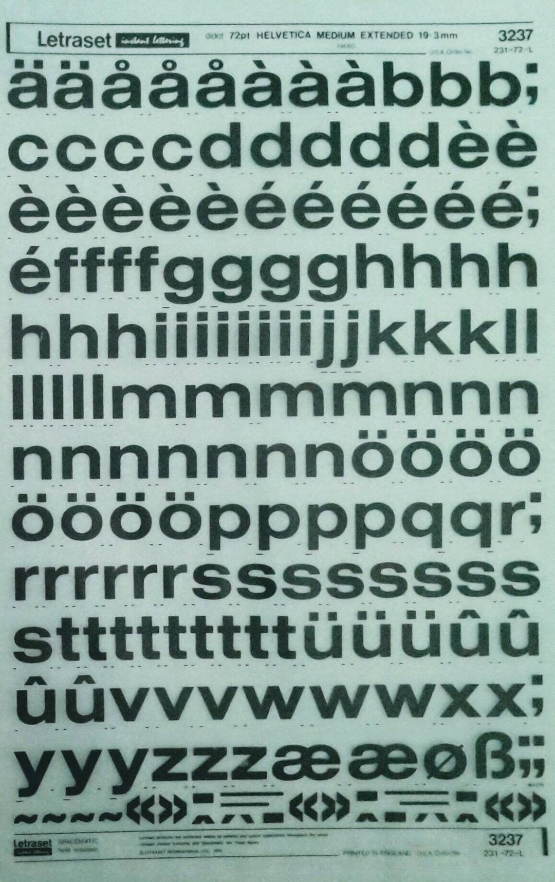 HELVETICA MEDIUM EXTENDED (48pt/42pt/36pt/20pt) Letraset Vintage Rub on ...