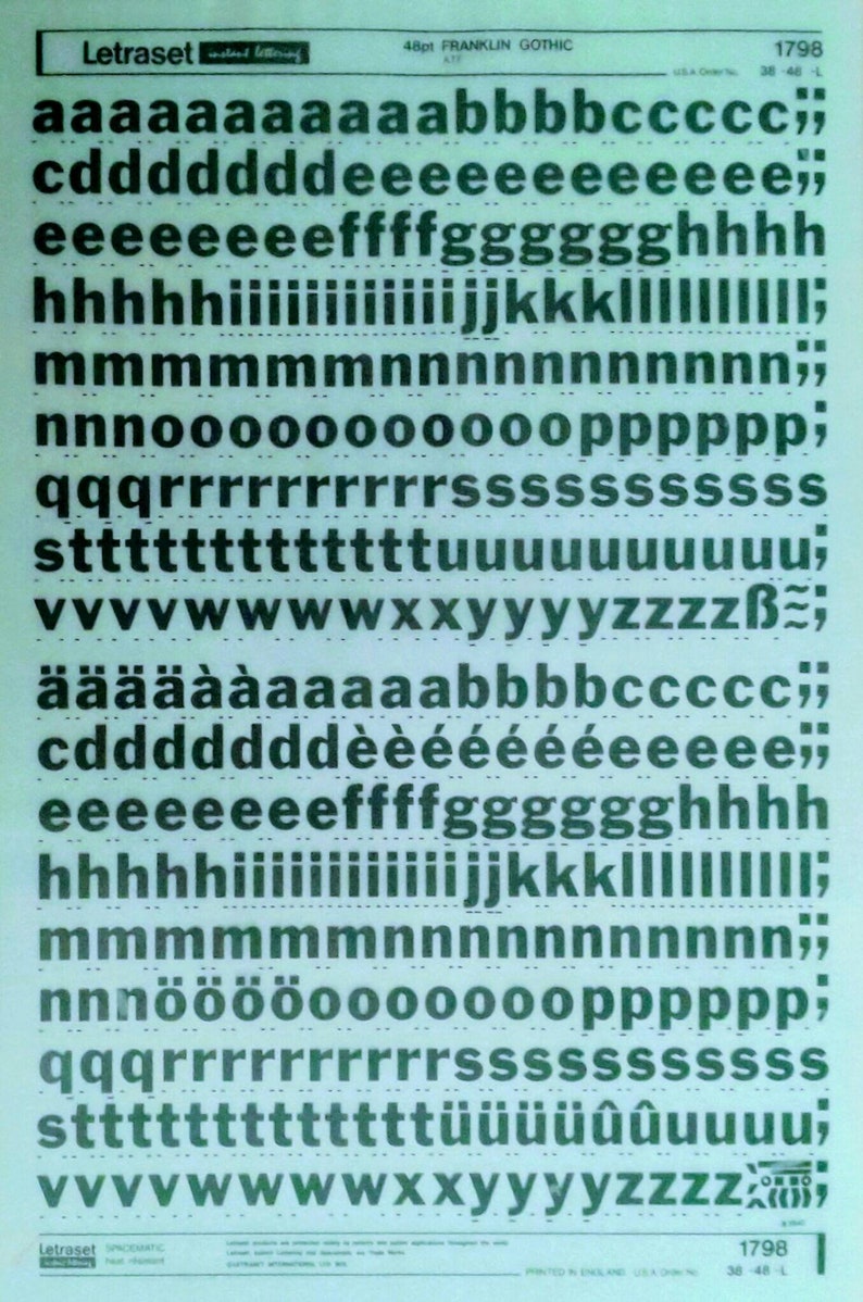 FRANKLIN GOTHIC (16pt/24pt/30pt/42pt/48pt/60pt) Letraset Vintage Rub on ...