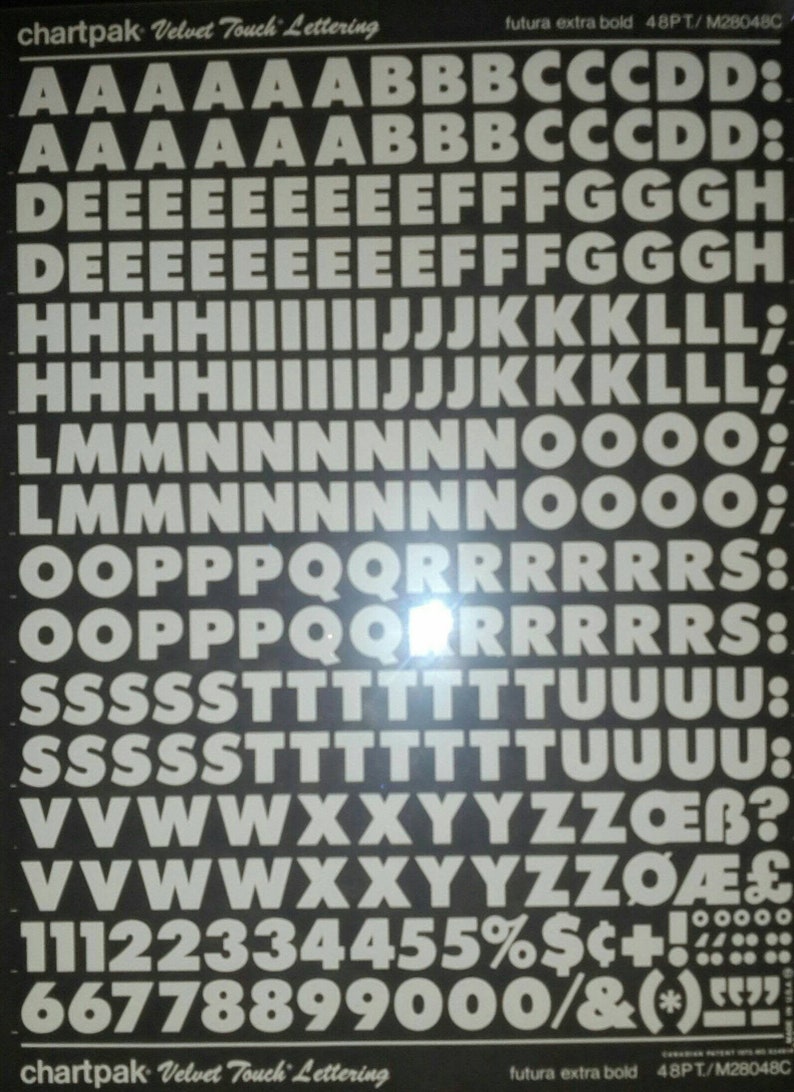 FUTURA EXTRA BOLD - White Chartpak Letter/number Dry Rub on Transfers ...