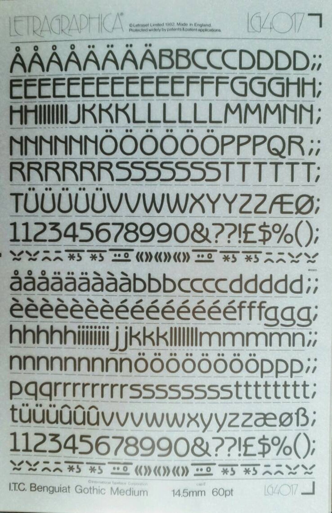 I.T.C. BENGUIAT Gothic MEDIUM (60pt/36pt/24pt) Letragraphica Letraset ...