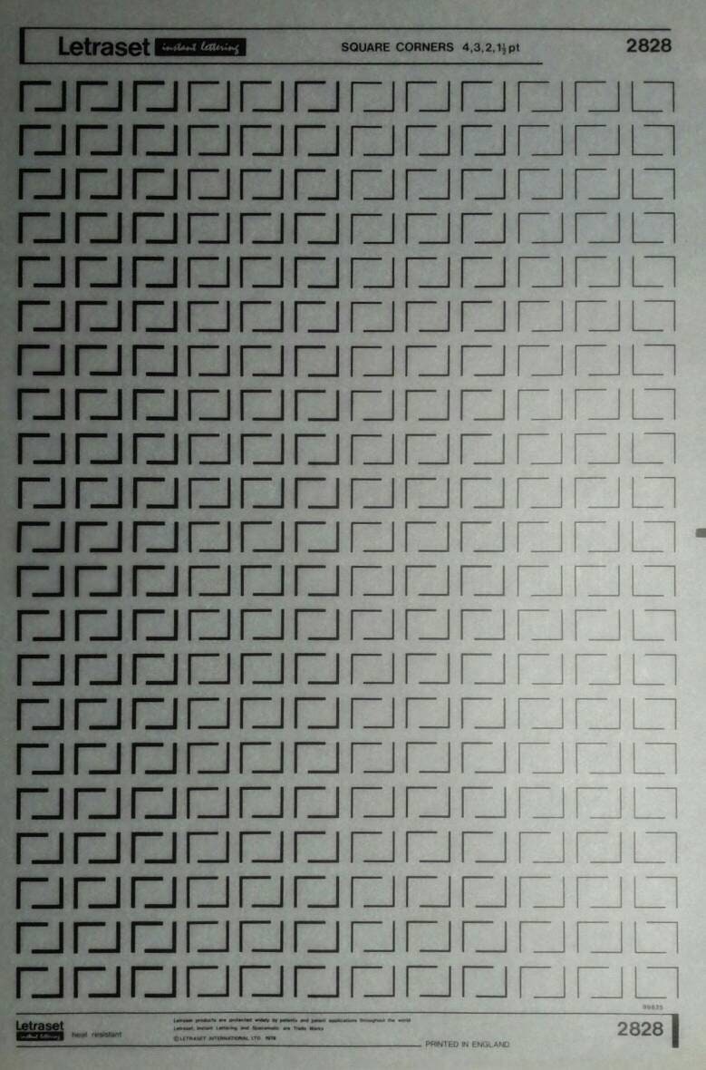 CURVED / STRAIGHT CORNERS / Line Rule Corners - Letraset Rub on Symbol ...