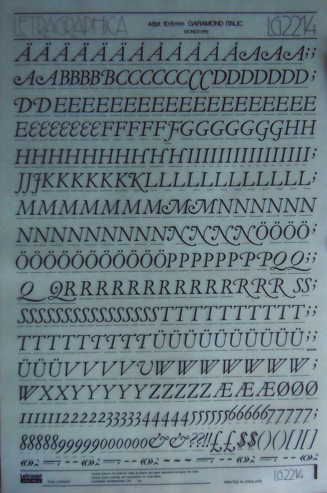 GARAMOND ITALIC 60pt/36pt/30pt Letragraphica Letraset Dry - Etsy Australia