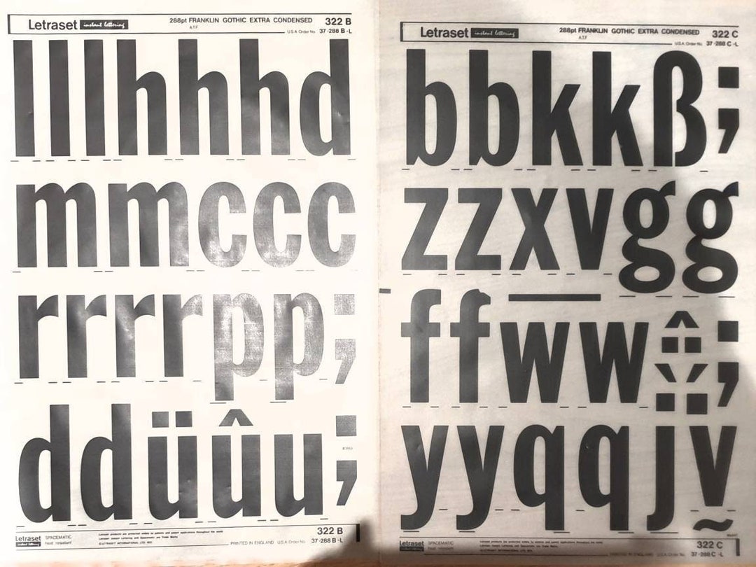 FRANKLIN GOTHIC Extra CONDENSED Letraset Instant Rub on Letter ...