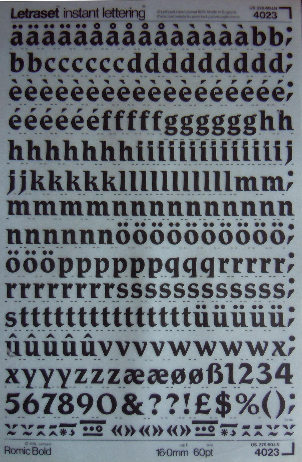 ROMIC BOLD (48pt/36pt) Letraset Instant Rub on Letter Transfers (choose ...