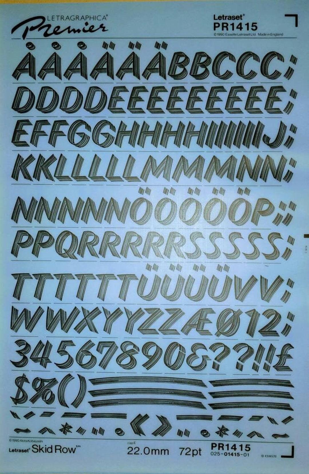 SKID ROW 48pt/72pt Letragraphica PREMIER Letraset vintage frotado seco ...