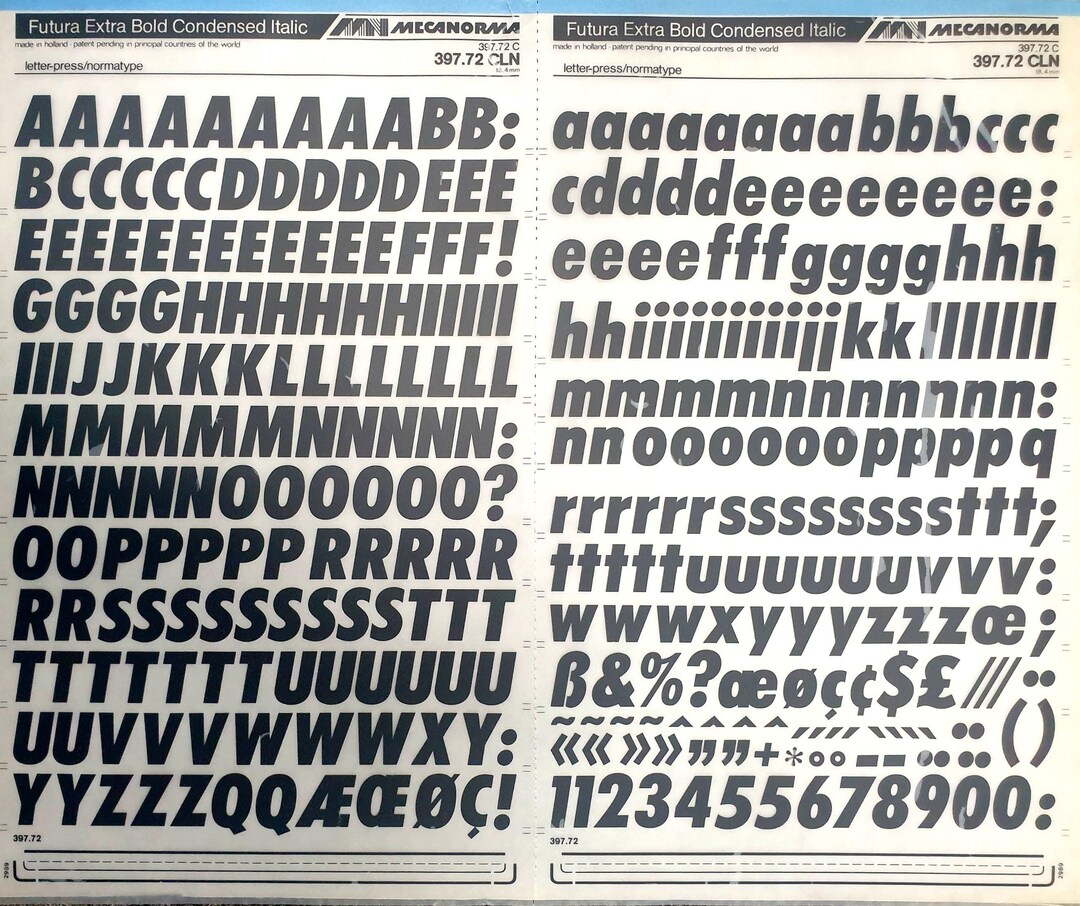 FUTURA EXTRA Bold CONDENSED Italic (16pt/20pt/48pt/60pt/72pt) Mecanorma ...