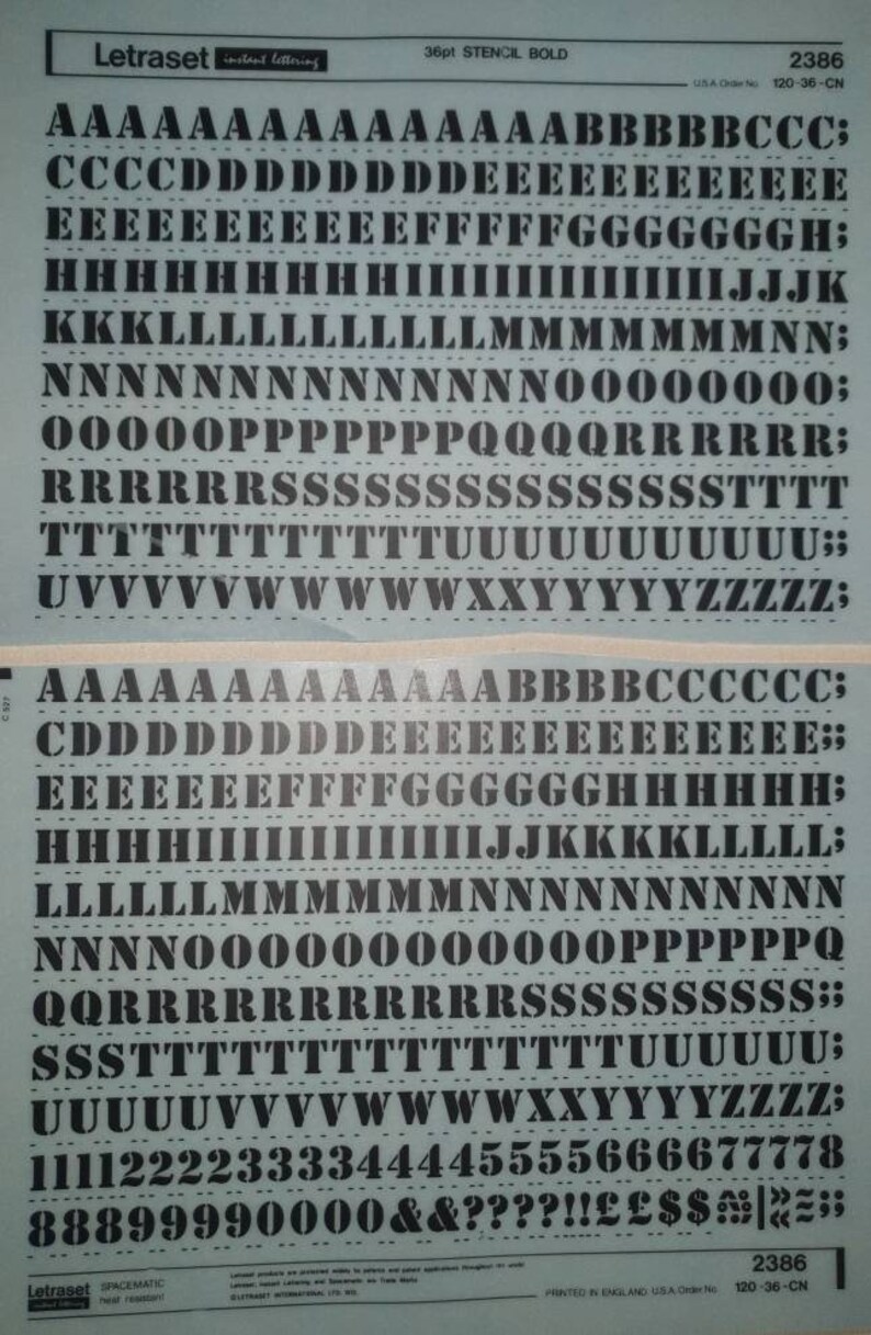 STENCIL BOLD (72pt/48pt/36pt) Letraset Vintage Instant Rub on Letter ...