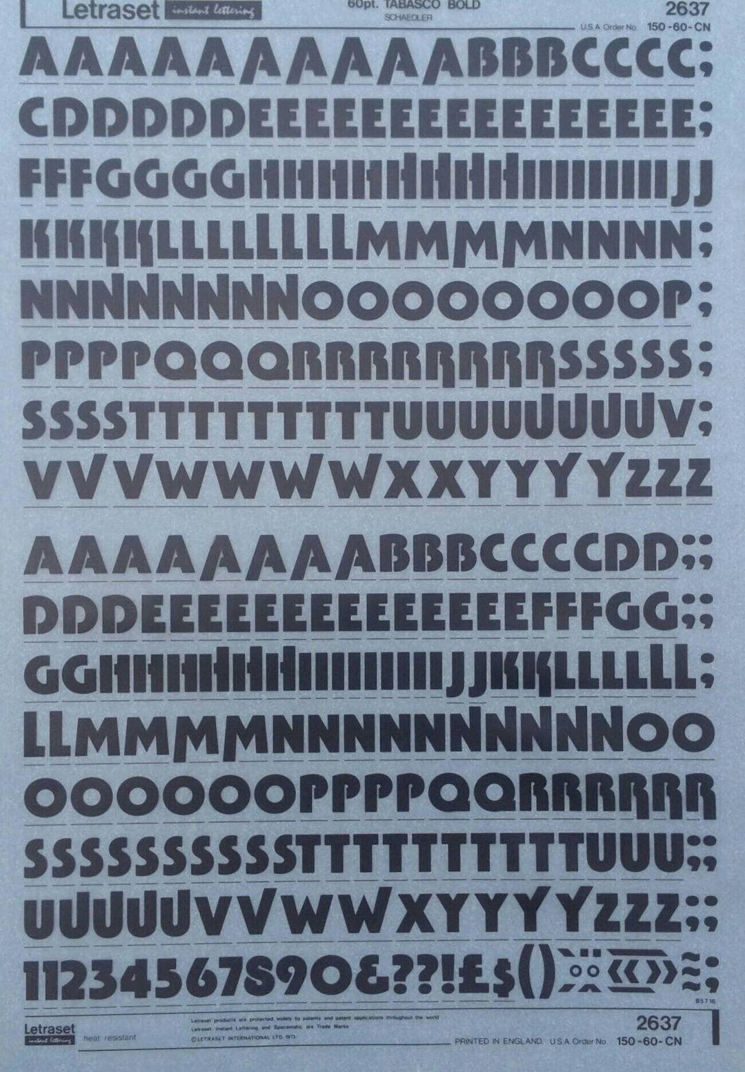 TABASCO BOLD - Letraset Rub on Letter/number Transfers (choose Font ...