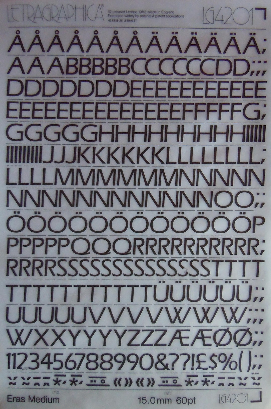 ERAS MEDIUM - Letraset / Mecanorma Instant Rub on Letter Transfers ...