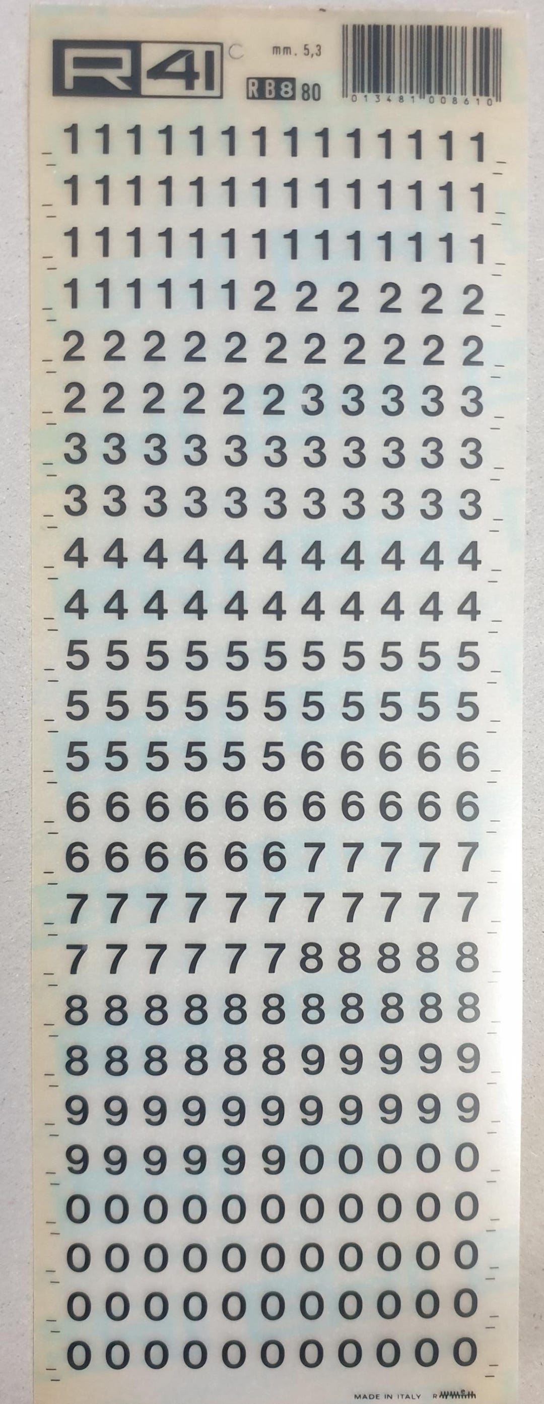 HELVETICA NUMBERS (5.3mm) Number Transfers - R41 Dry Rub on Dry Number ...
