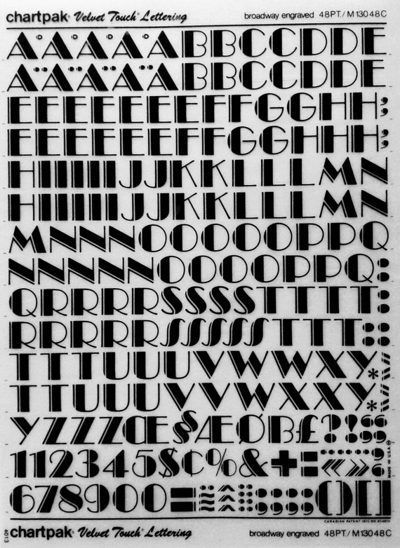 Model Making BROADWAY ENGRAVED Letraset vintage rub on letternumber ...