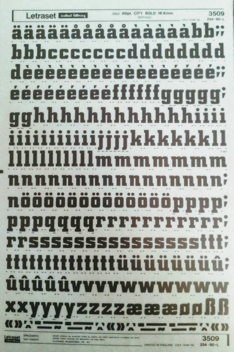 CITY BOLD (60pt/48pt/28pt) Letraset Vintage Instant Dry Rub on Letter ...