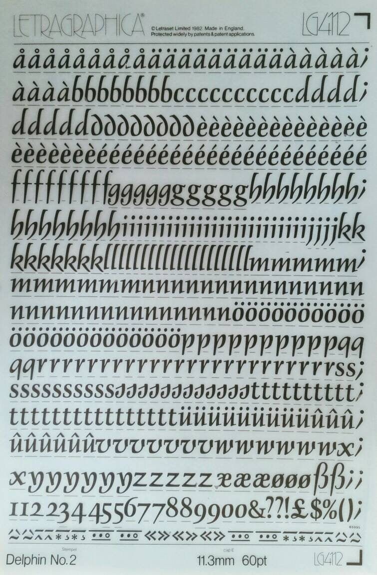 DELPHIN NO.2 (60pt) Letragraphica Letraset Vintage Dry Rub on Letter ...
