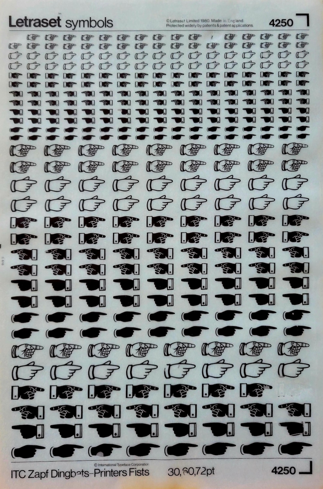 DINGBATS / Hands Fists / COUPON Borders Symbols Letraset Vintage Rub on ...