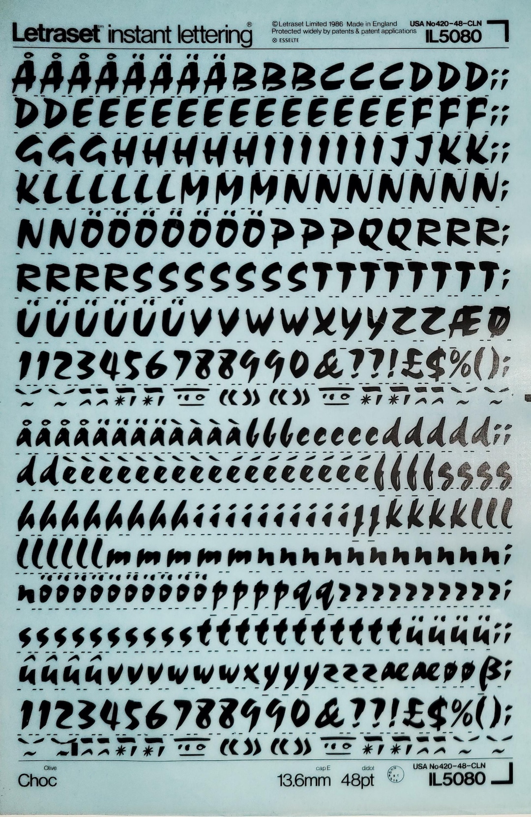 CHOC (48pt) Letraset Instant Lettering Vintage Rub on Letter/number ...