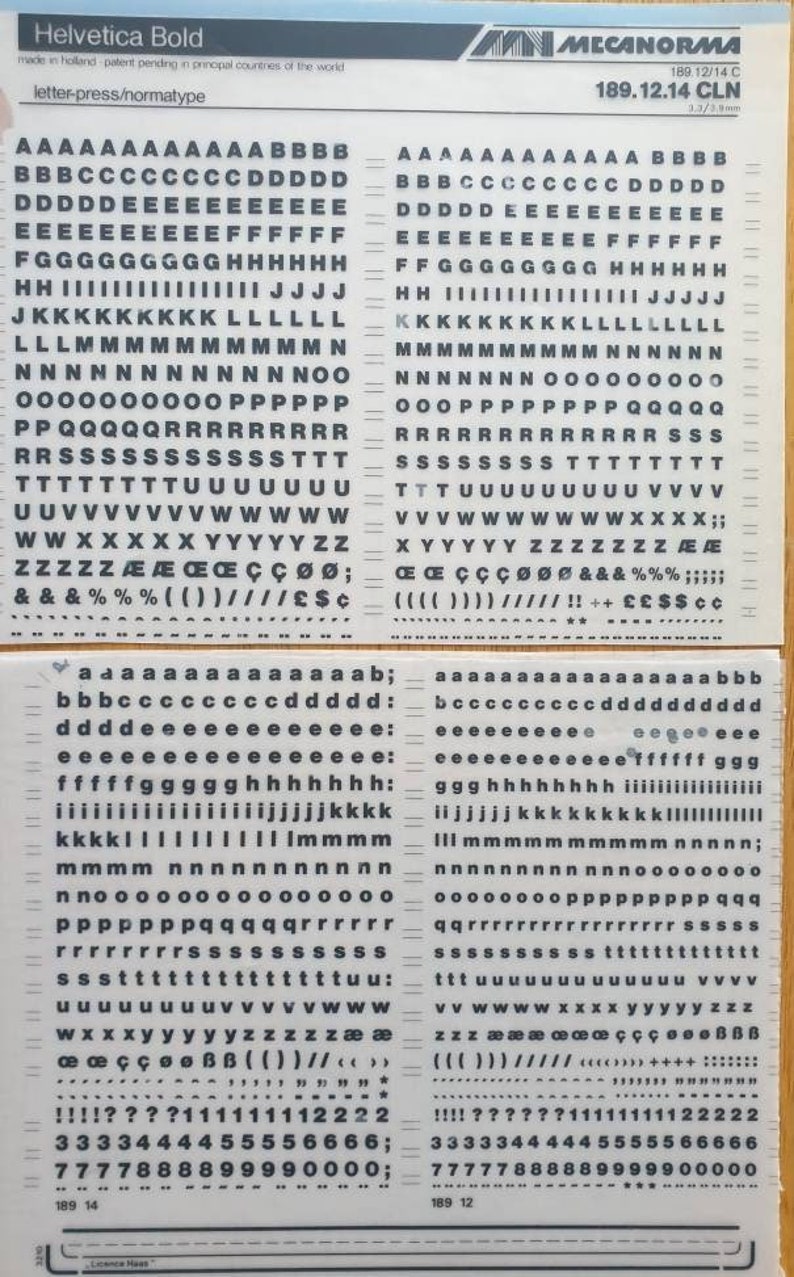 HELVETICA BOLD (26pt/60pt/96pt/120pt/144pt/192pt) Mecanorma Instant Dry ...