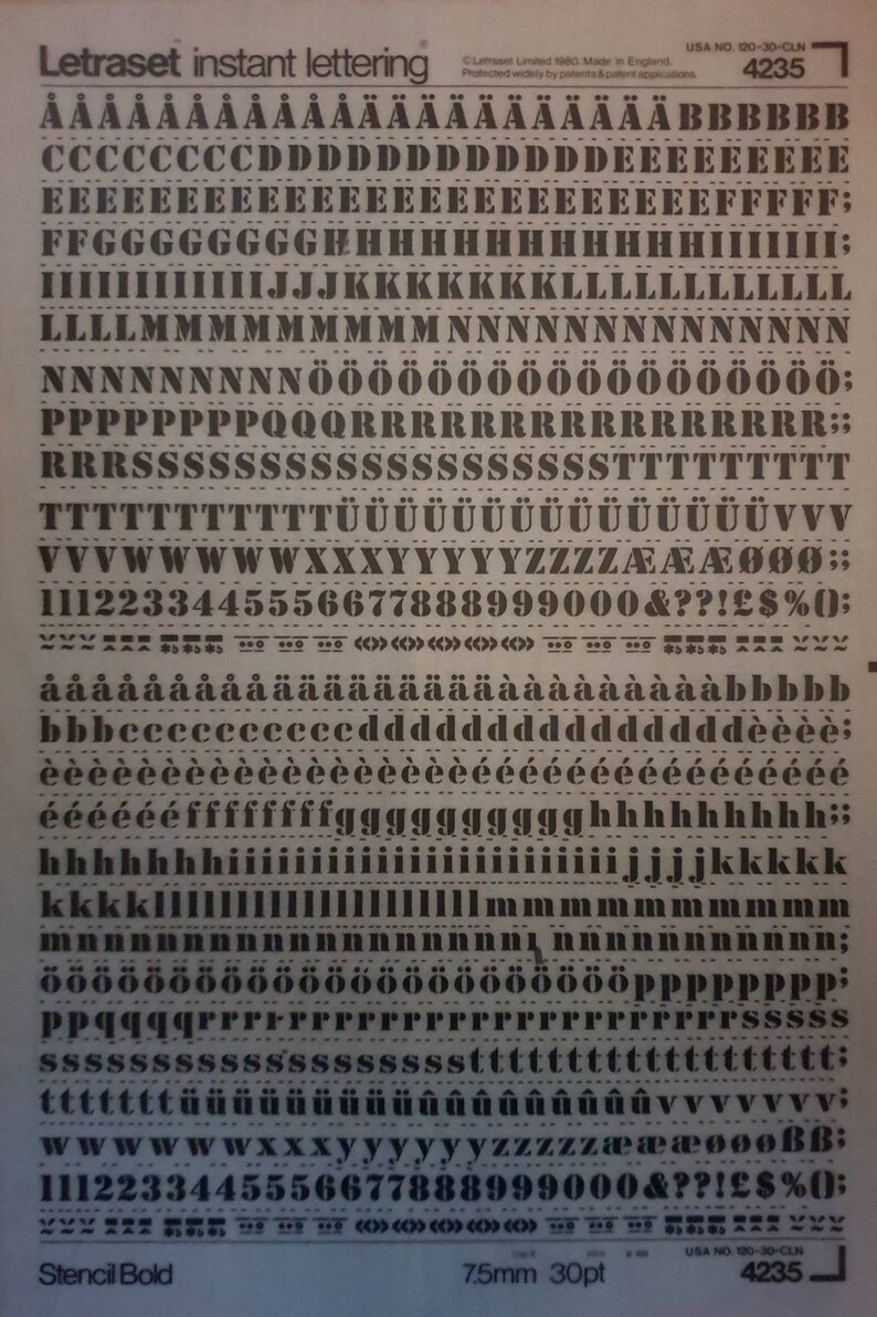 STENCIL BOLD (72pt/48pt/36pt) Letraset Vintage Instant Rub on Letter ...