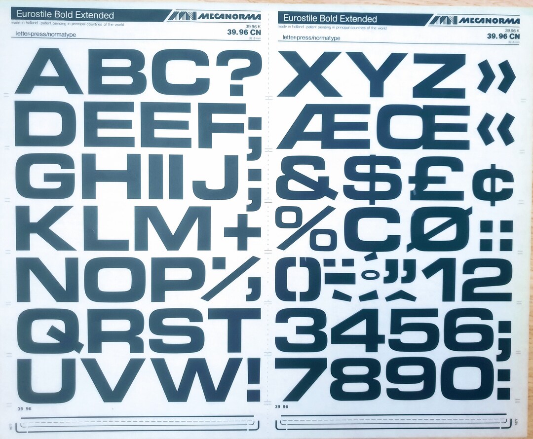 EUROSTILE BOLD EXTENDED 48pt/60pt/84pt/72pt/96pt Mecanorma Vintage Dry ...