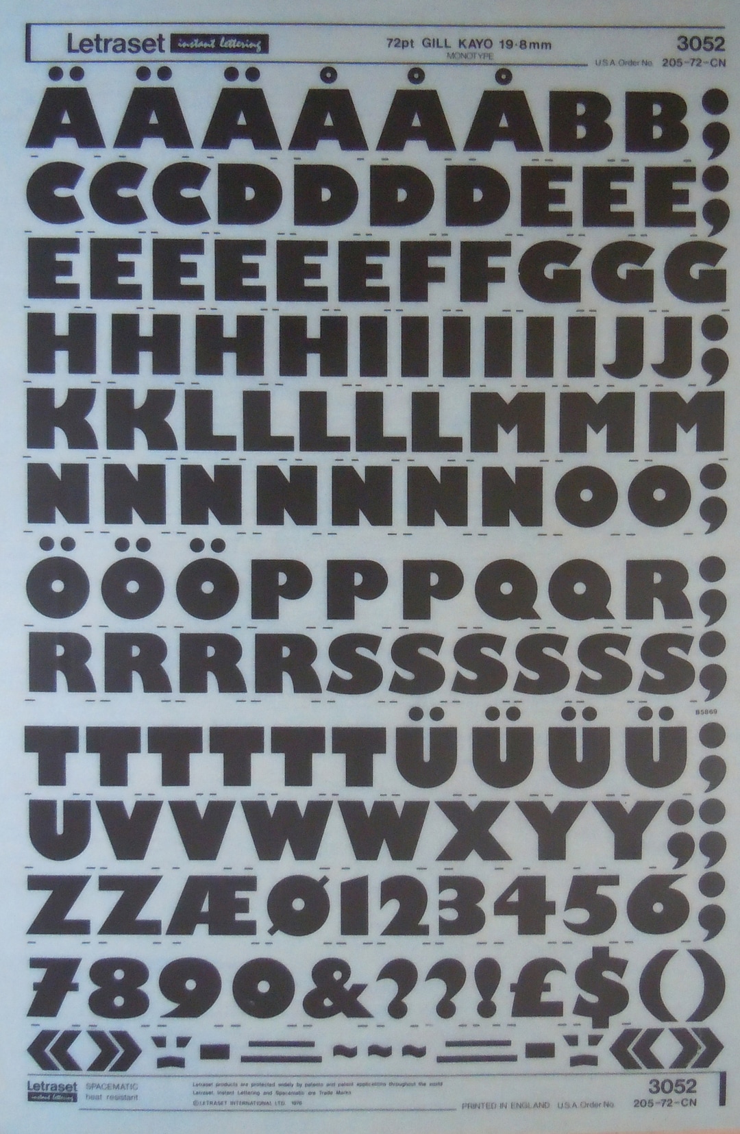 GILL KAYO (72pt/48pt/36pt/24pt) Letraset Instant Rub on Letter ...