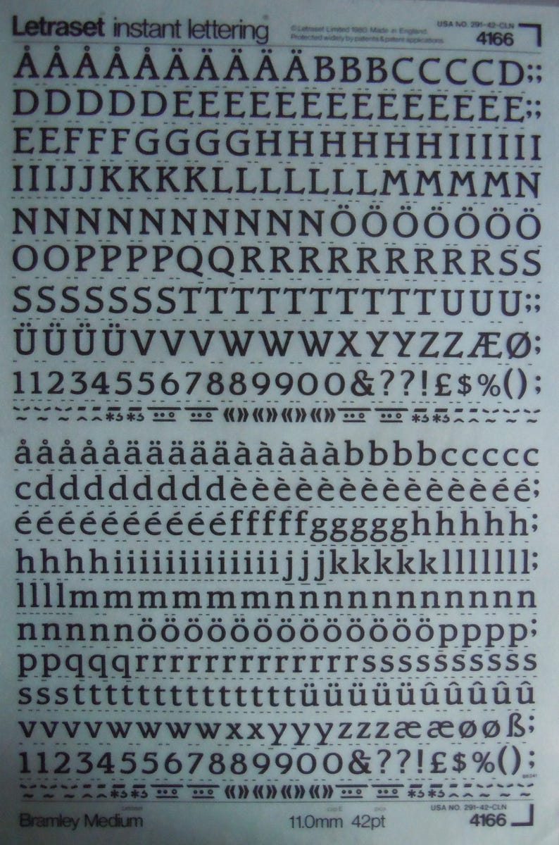 BRAMLEY LIGHT / MEDIUM - Letraset Instant Rub on Letter Transfers ...