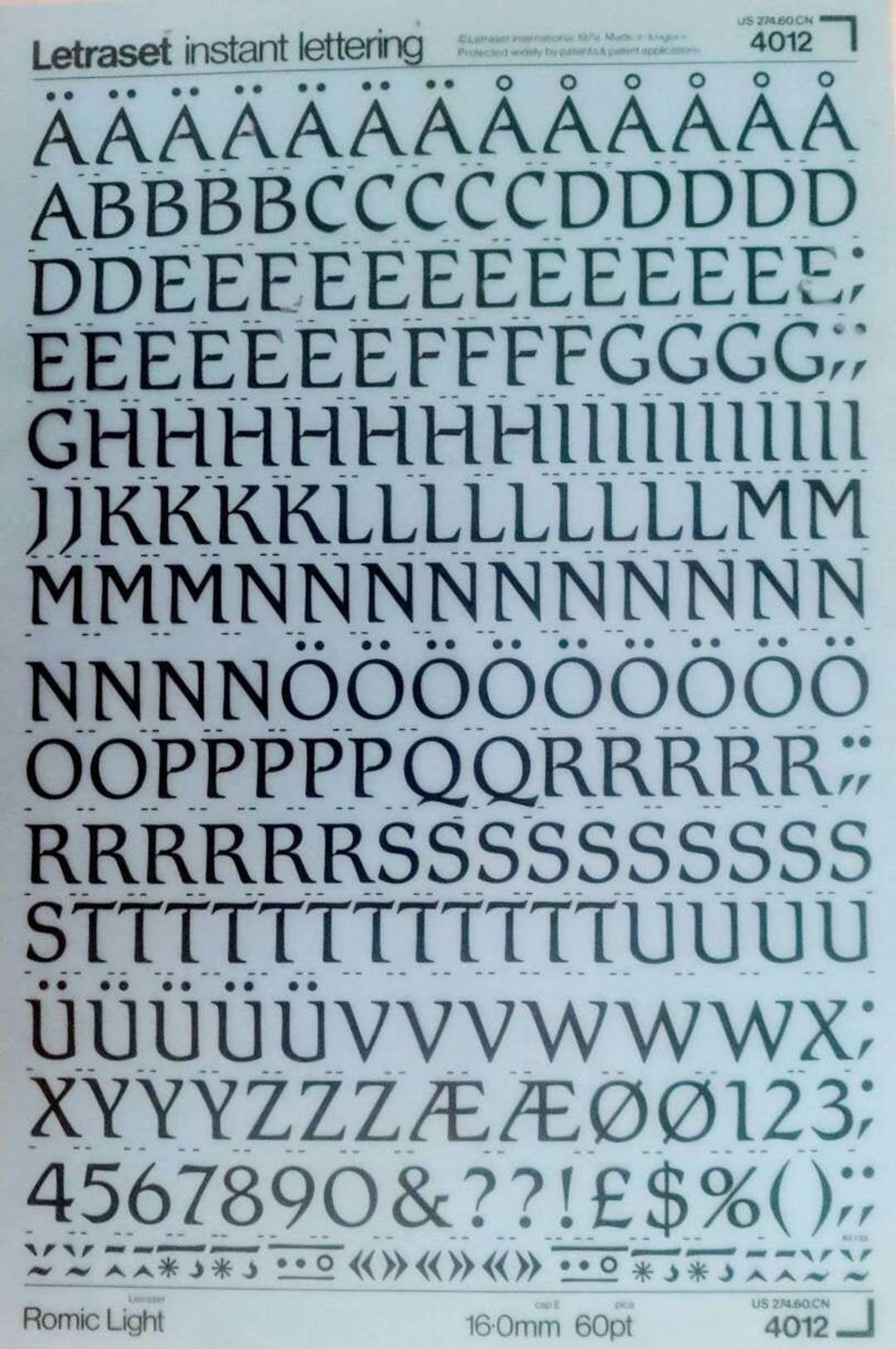 ROMIC LIGHT Letraset Instant Rub on Letter Transfers choose - Etsy