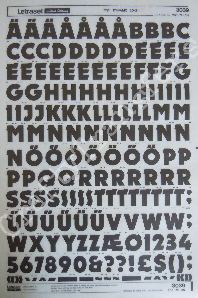 DYNAMO (30pt - 84pt) Letraset Vintage Instant Rub on Letter Transfers ...