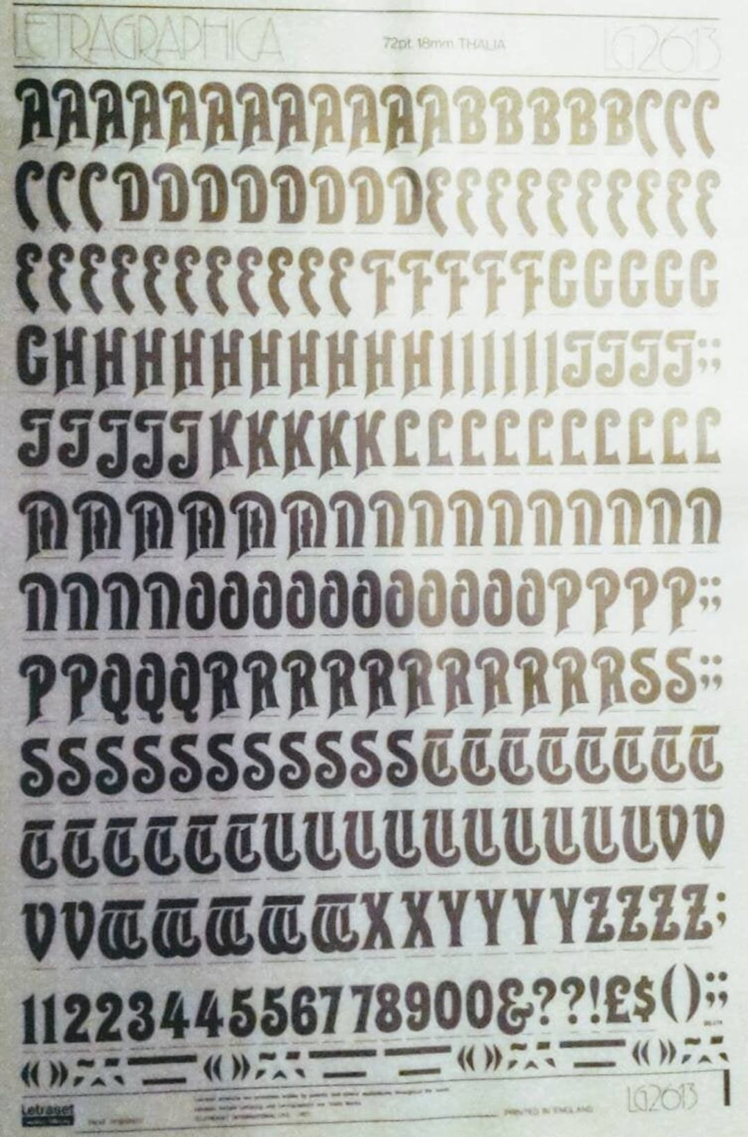 THALIA (72pt) Letragraphica Letraset Dry Rub on Letter / Number ...