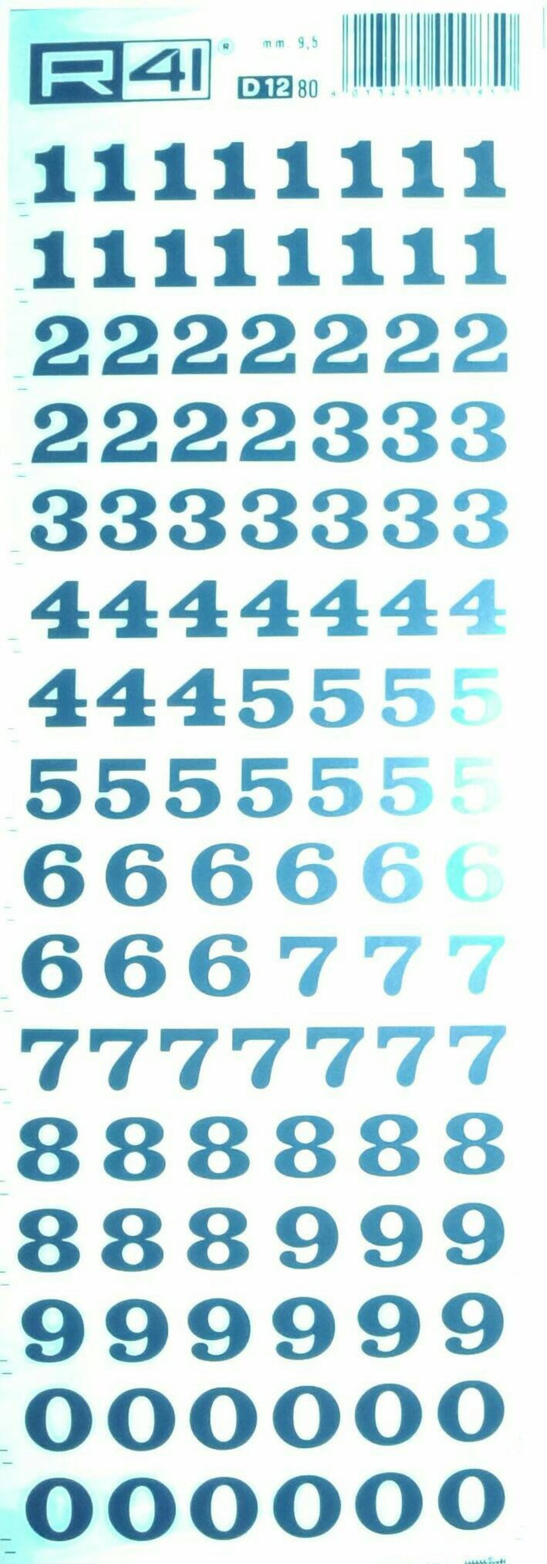 VOLTA Number Transfers (6.3mm - 9.5mm) R41 Dry Rub on Numeral Transfers ...