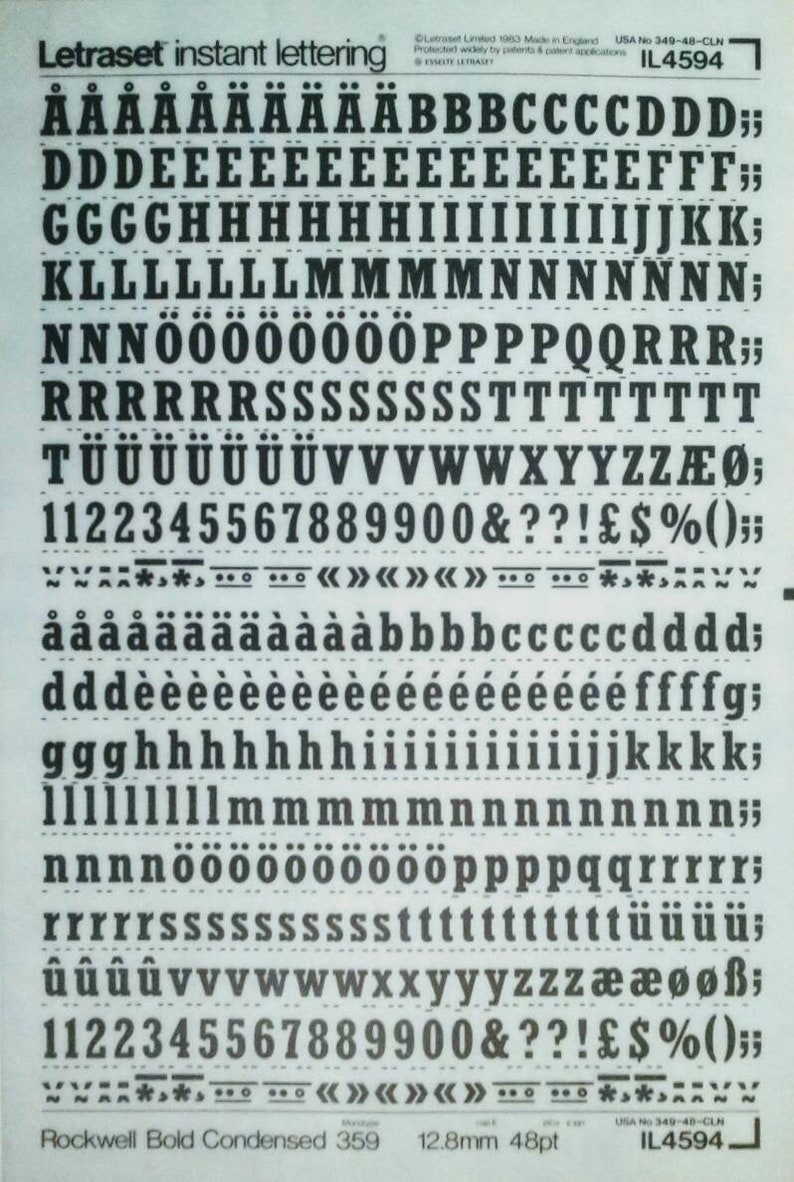ROCKWELL BOLD CONDENSED 395 (36pt/48pt) Letraset Vintage Rub on Letter ...