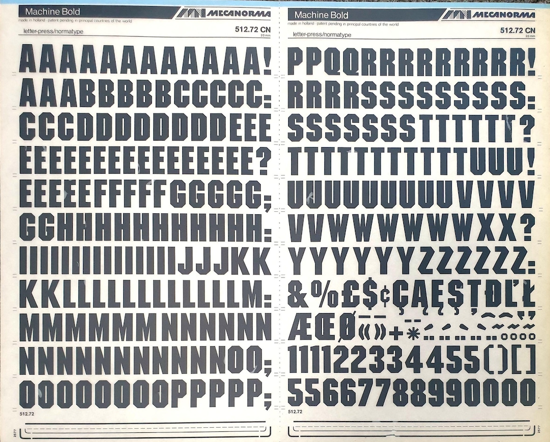 MACHINE BOLD 72pt Mecanorma Dry Rub on Letter Transfers like Letraset ...