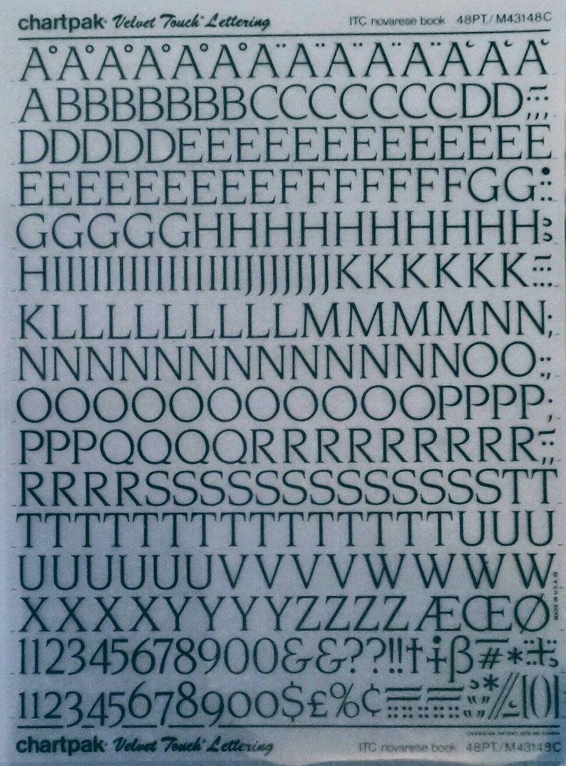 NOVARESE BOOK - Chartpak Letter/number Vintage Dry Rub on Transfers ...