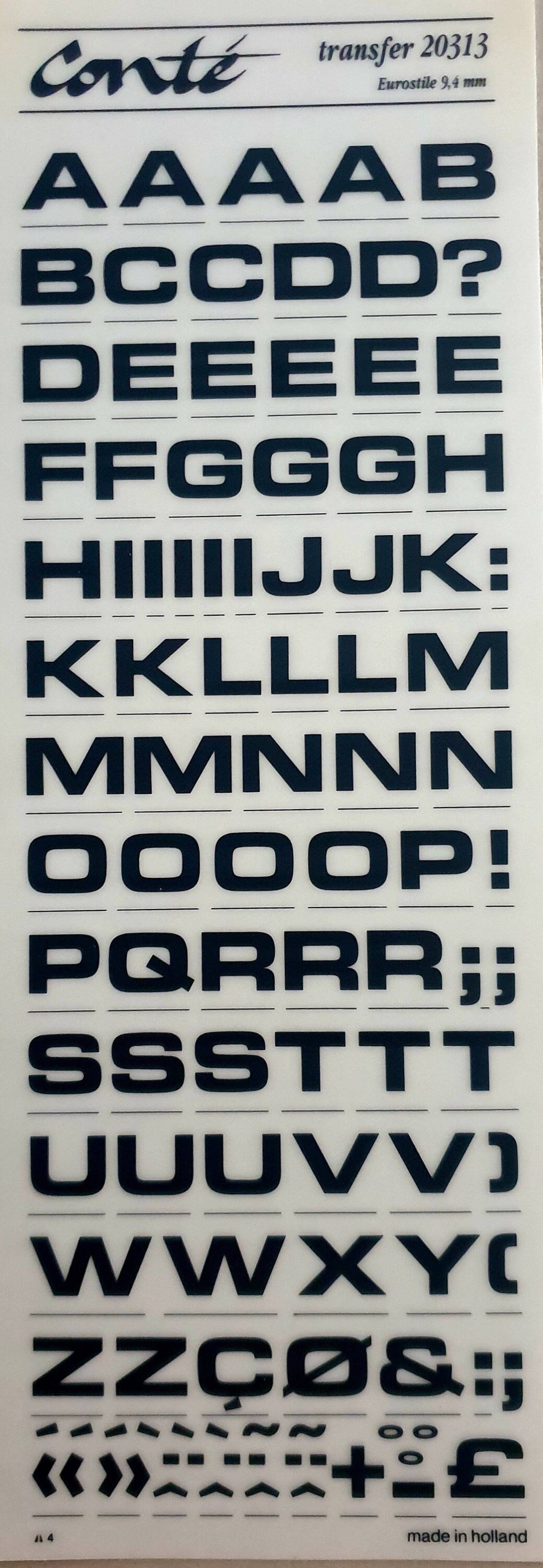 EUROSTILE Rub on Letter Transfers (9.4mm) Conte Dry Rub on Letter ...