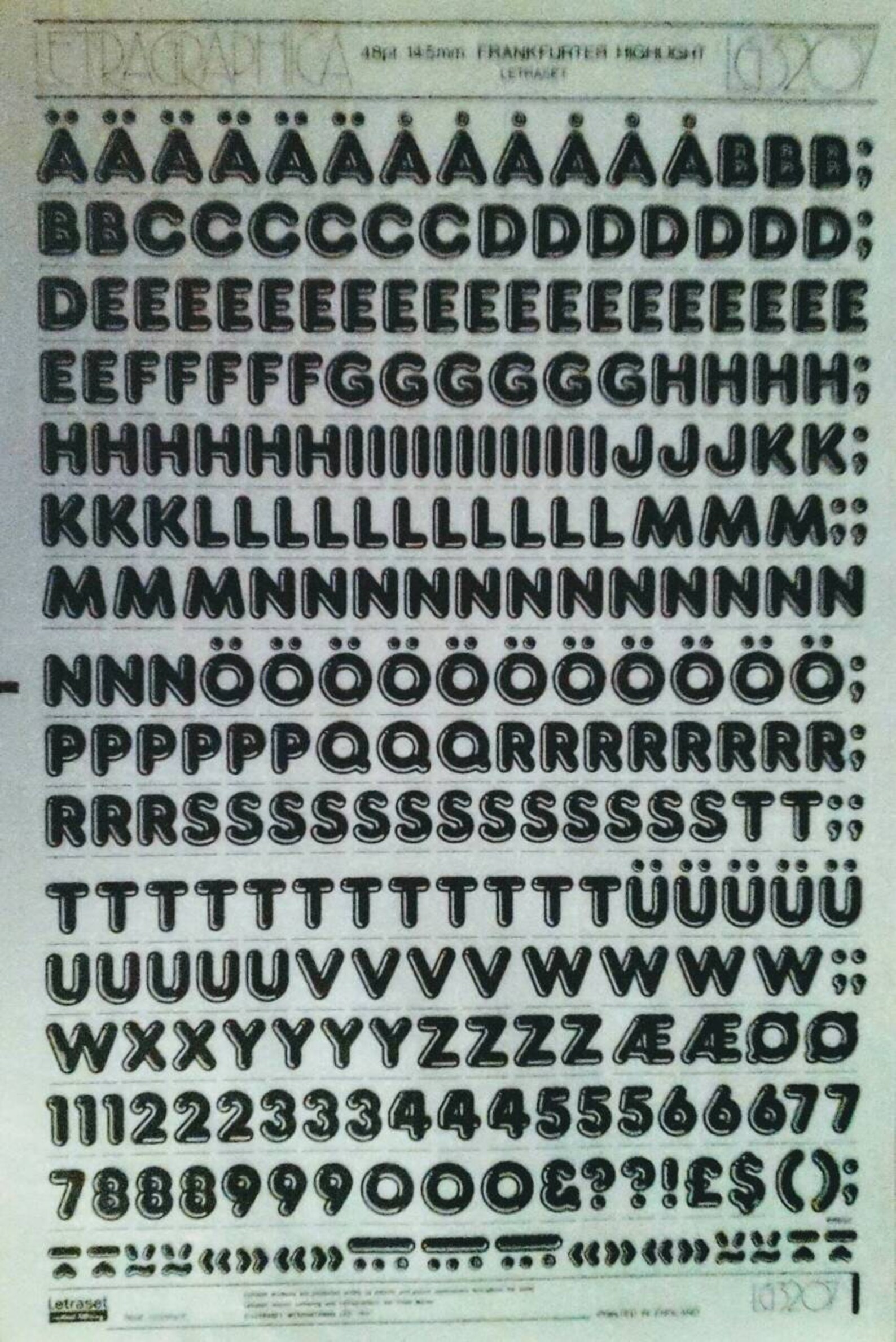 FRANKFURTER HIGHLIGHT (24pt/36pt/72pt) Letragraphica Letraset Vintage ...