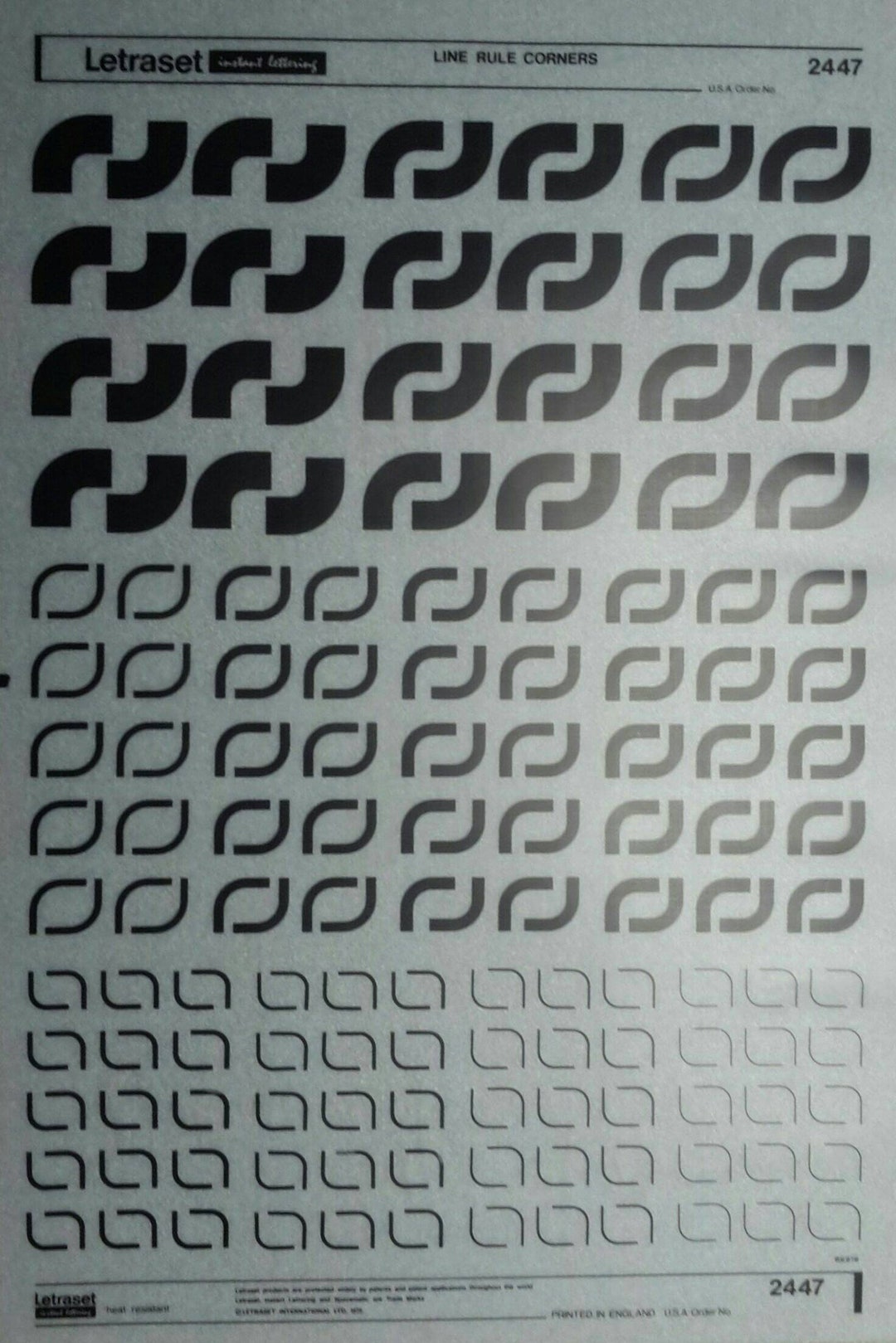 CURVED / STRAIGHT CORNERS / Line Rule Corners - Letraset Rub on Symbol ...