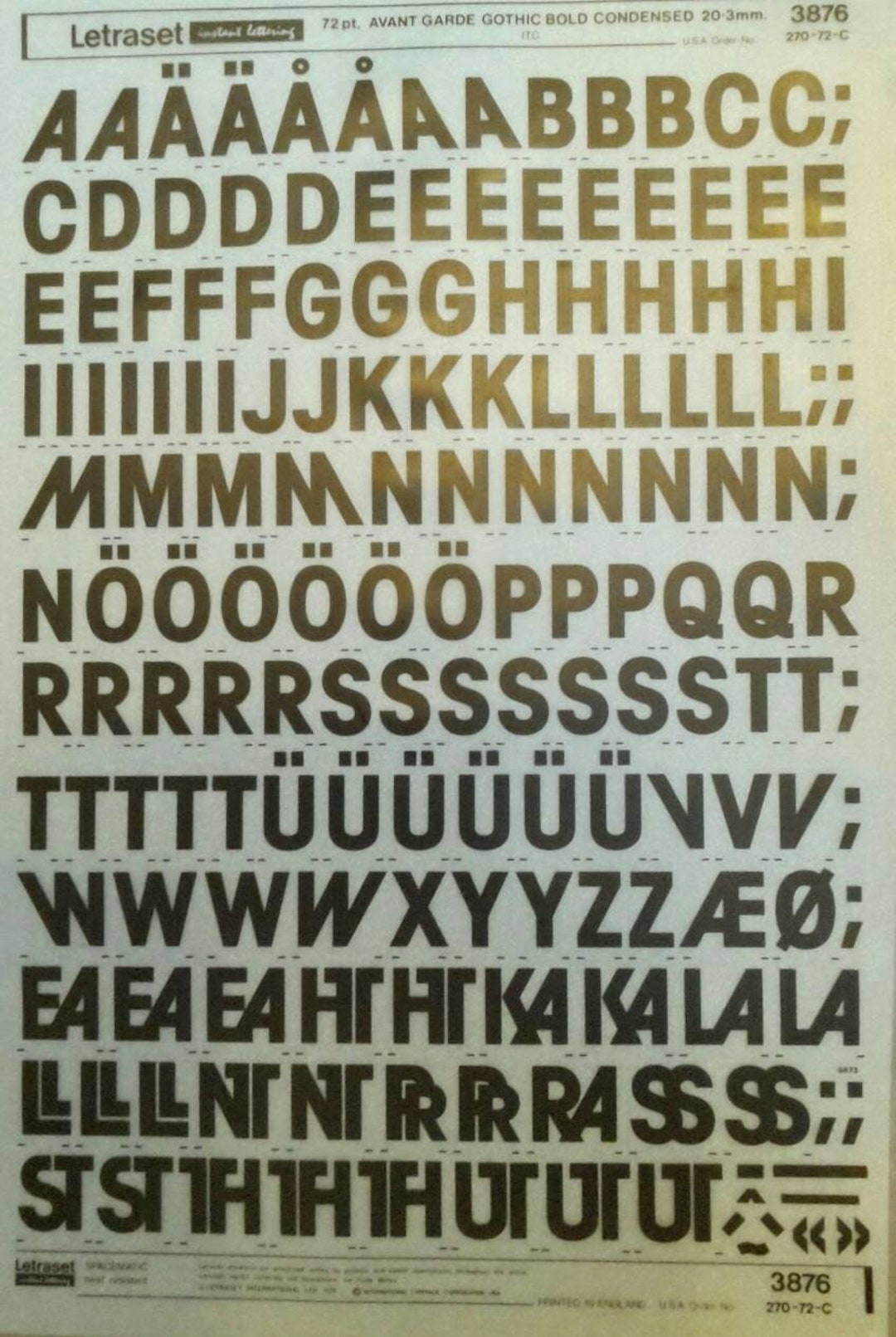 AVANT GARDE Gothic Bold CONDENSED (48pt/36pt/24pt) Letraset Rub on ...