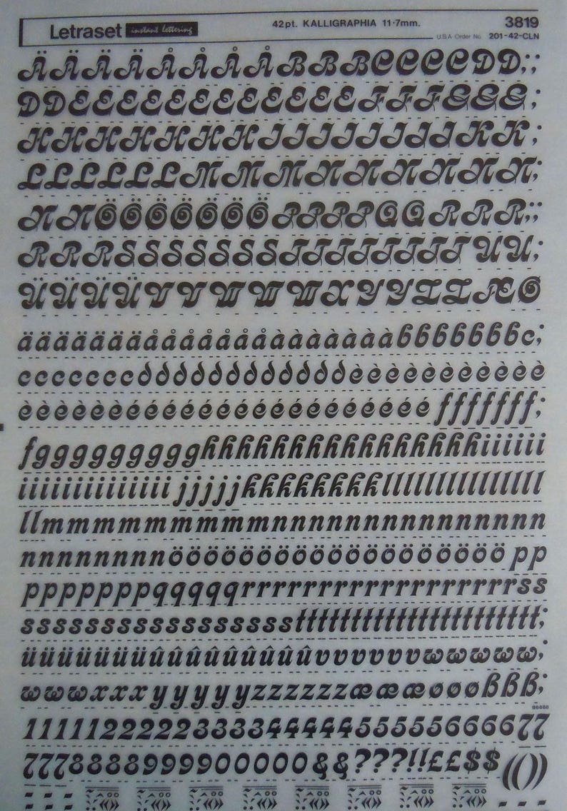KALLIGRAPHIA - Letraset Vintage Instant Rub on Letter Transfers (choose ...