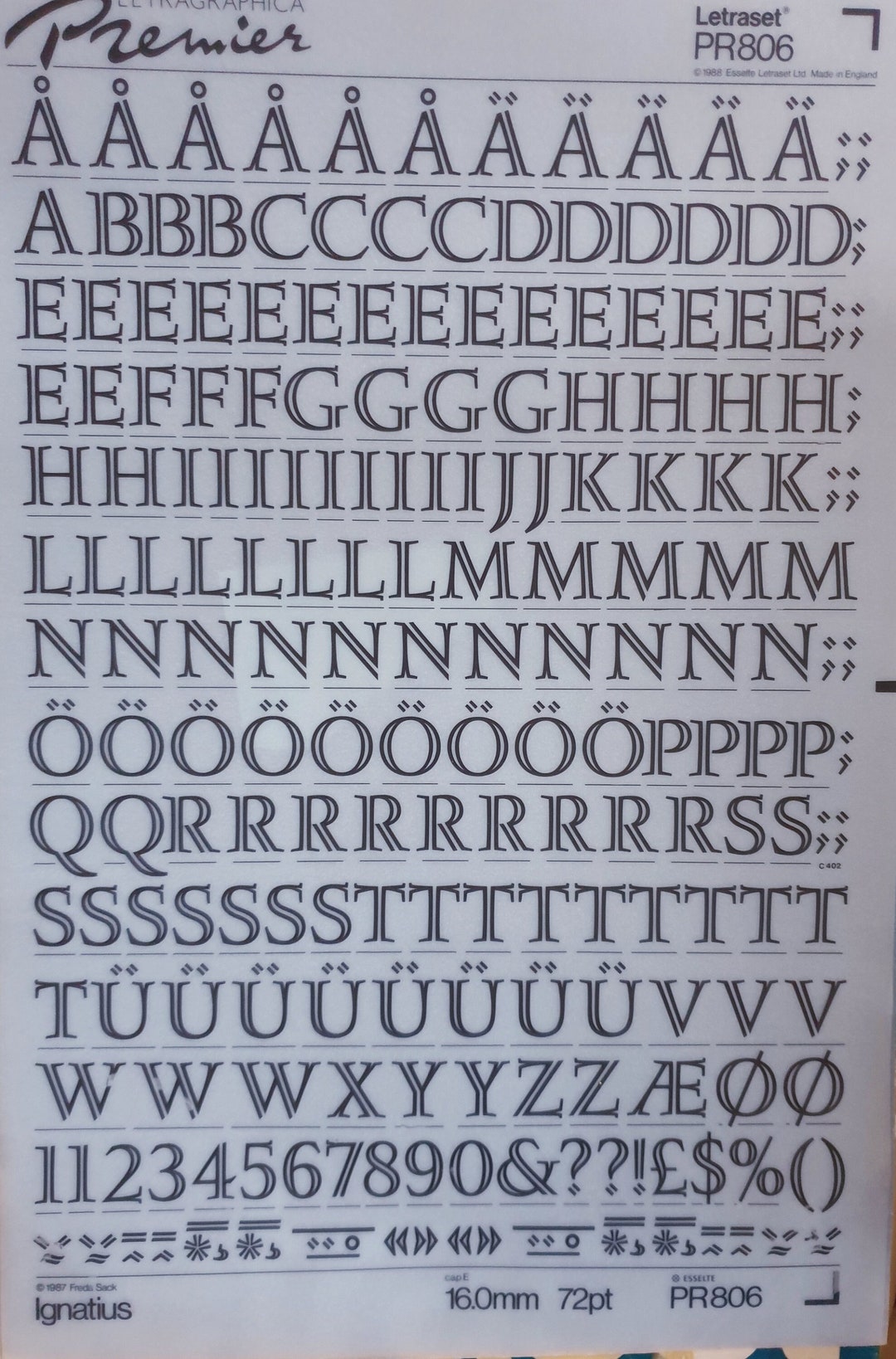 IGNATIUS (72pt) Letragraphica PREMIER Letraset Dry Rub on Letter ...