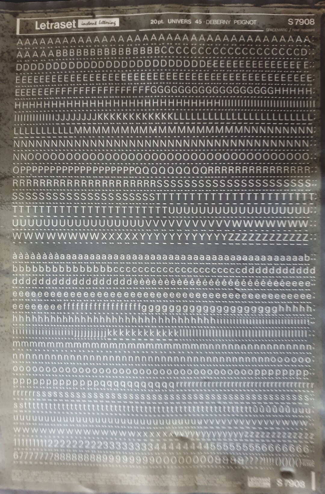 UNIVERS 45 (20pt) White Letraset Instant Rub on Transfer Lettering ...